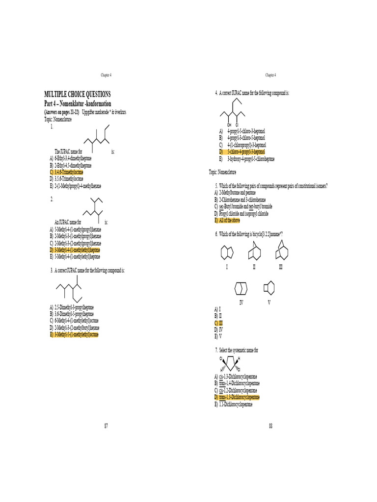 Nomenclature and Conformational Analysis Quiz | PDF