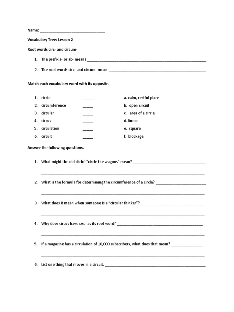 Vocabulary Lesson: Circ- and Circum- Roots | PDF | Cognition