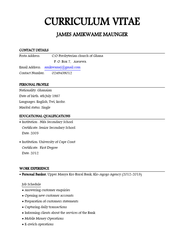Curriculum Vitae: James Amikwame Maunger | PDF | Banks | Business