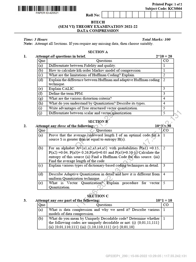 Data Compression Exam Questions 2022 | PDF | Data Compression ...