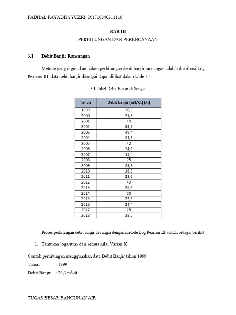Perhitungan Debit Banjir Metode Log Pearson III | PDF