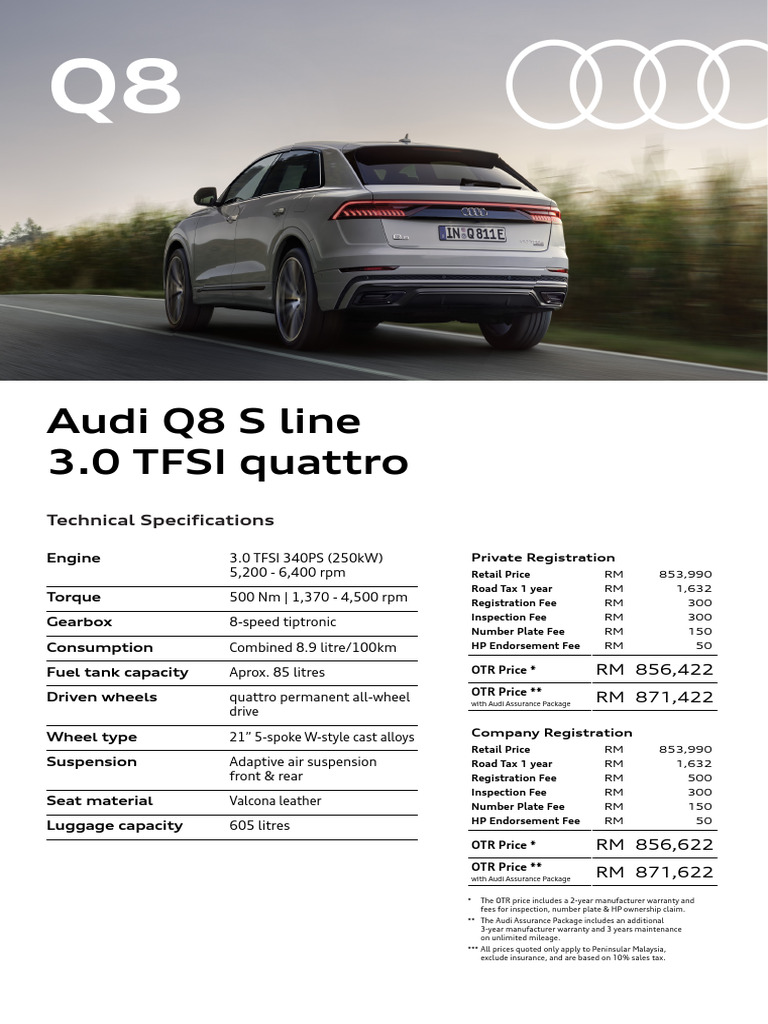 q8 Pricelist S Line 2023 | PDF | Headlamp | Audi