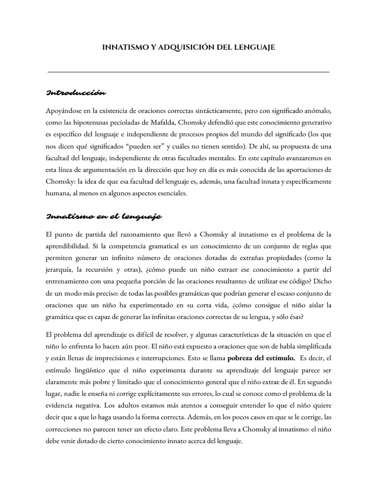 Innatismo y Adquisición Del Lenguaje | PDF