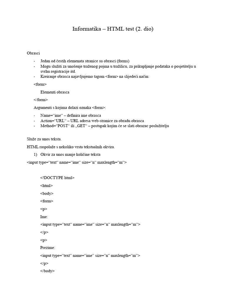 Informatika HTML Teorija | PDF