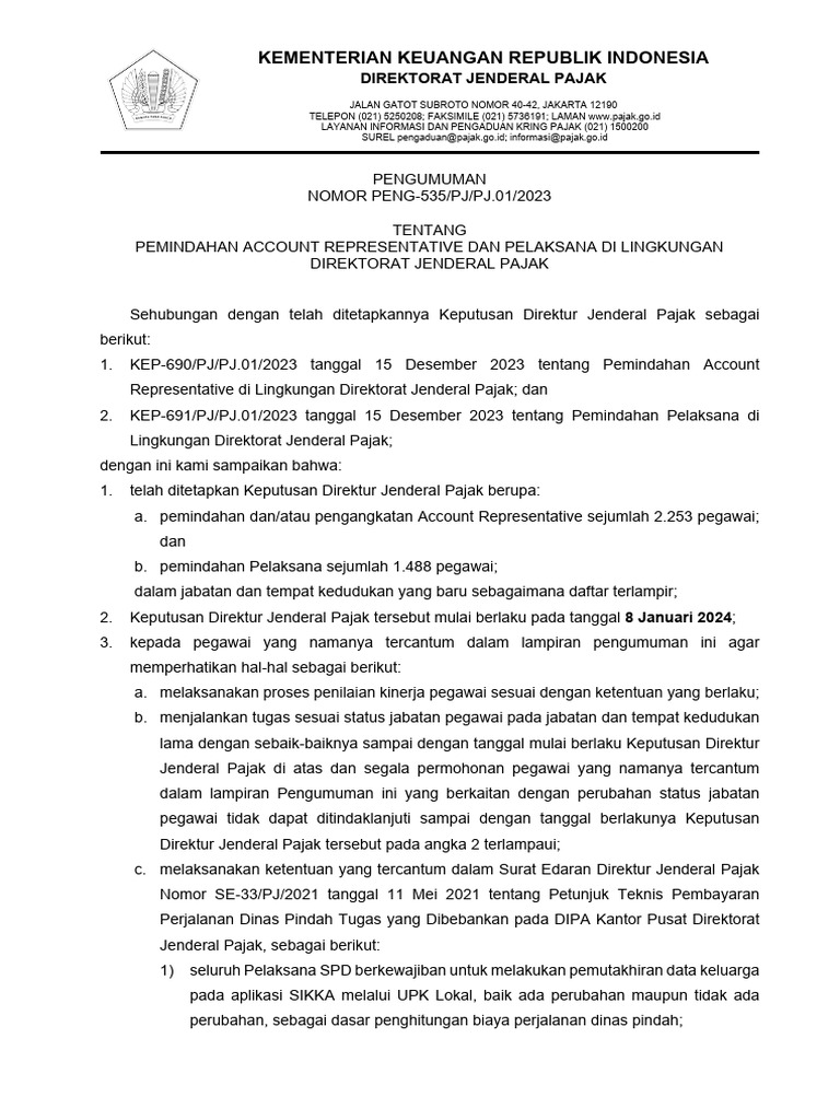 Kementerian Keuangan Republik Indonesia: Direktorat Jenderal Pajak | PDF | Pengelolaan Keuangan ...