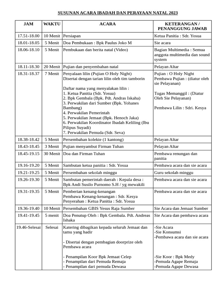Susunan Acara Natal 2023 - 1 | PDF