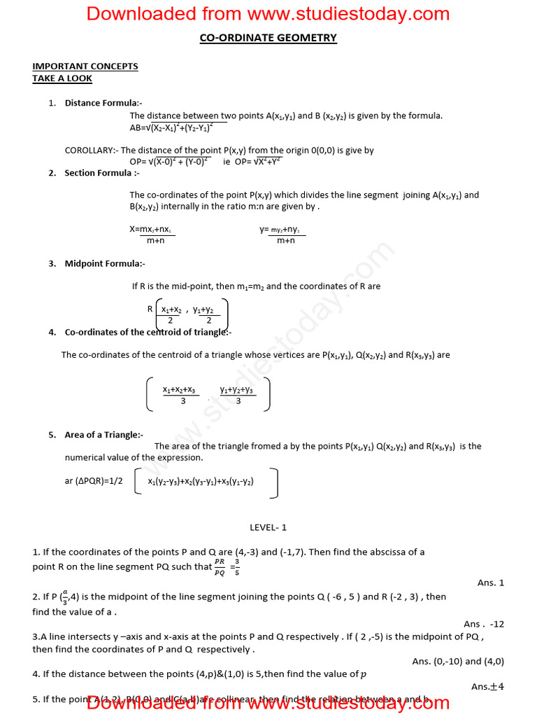 CBSE Class 10 Mathematics Coordinate Geometry Worksheet Set K | PDF ...