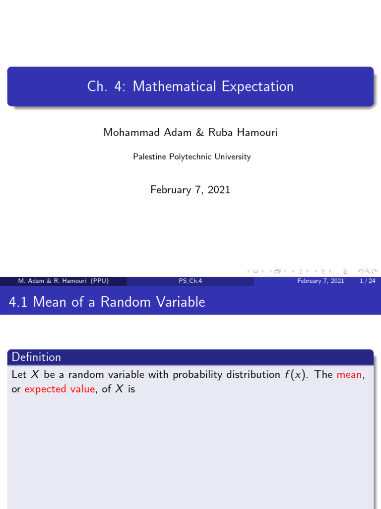 CH 4 | PDF | Probability Distribution | Random Variable