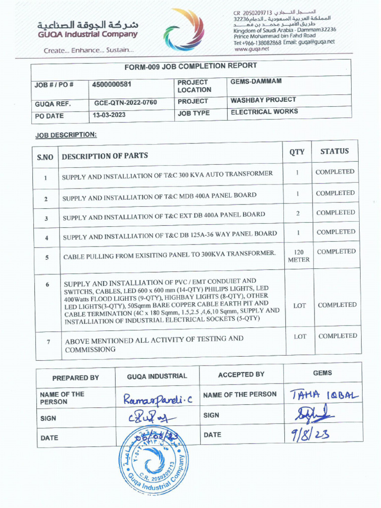 Job Completion Reports | PDF