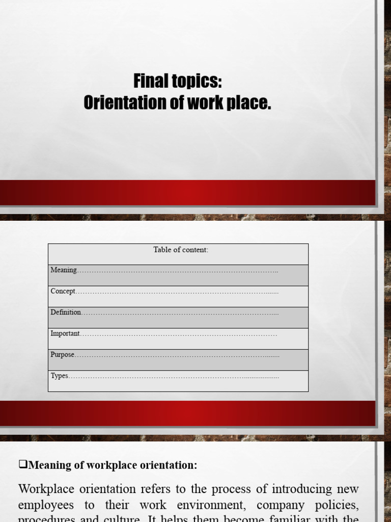 Orientation of Workplace Slides | PDF | Employment | Business Economics