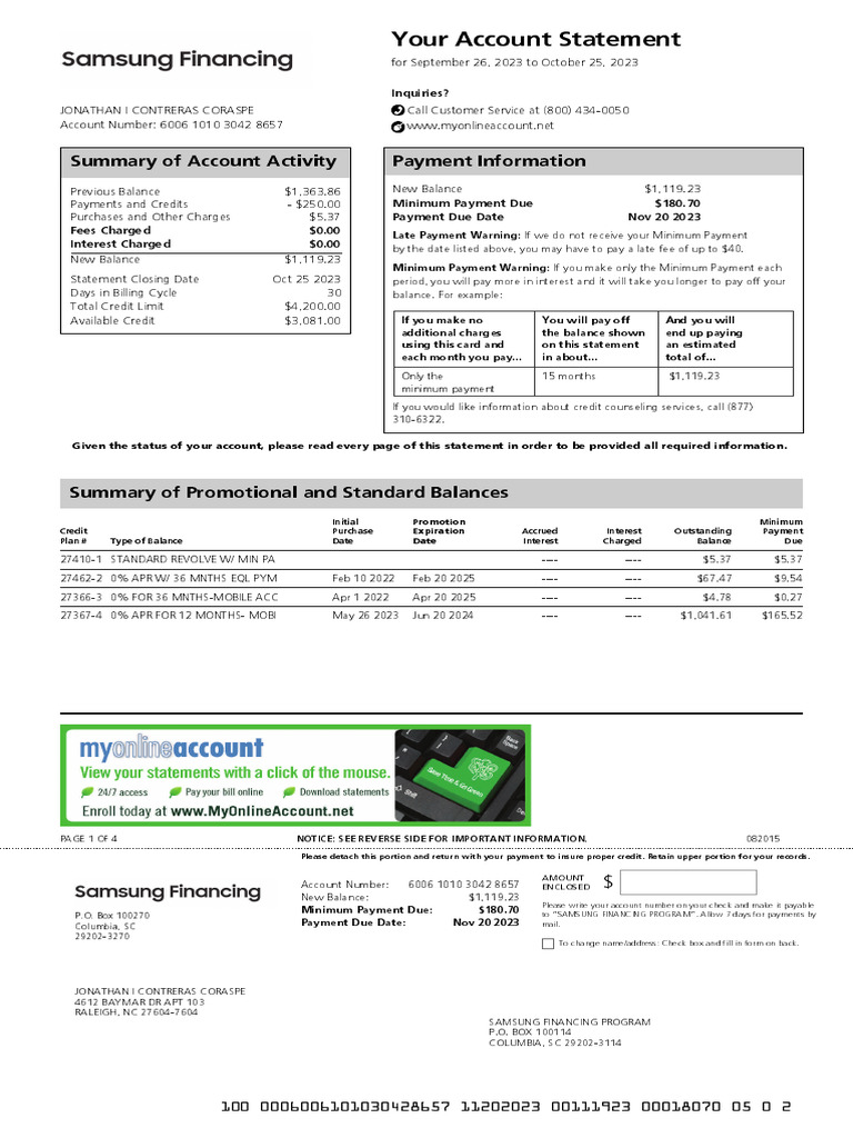 Account Statement Summary: Oct 2023 | PDF | Credit Card | Trade