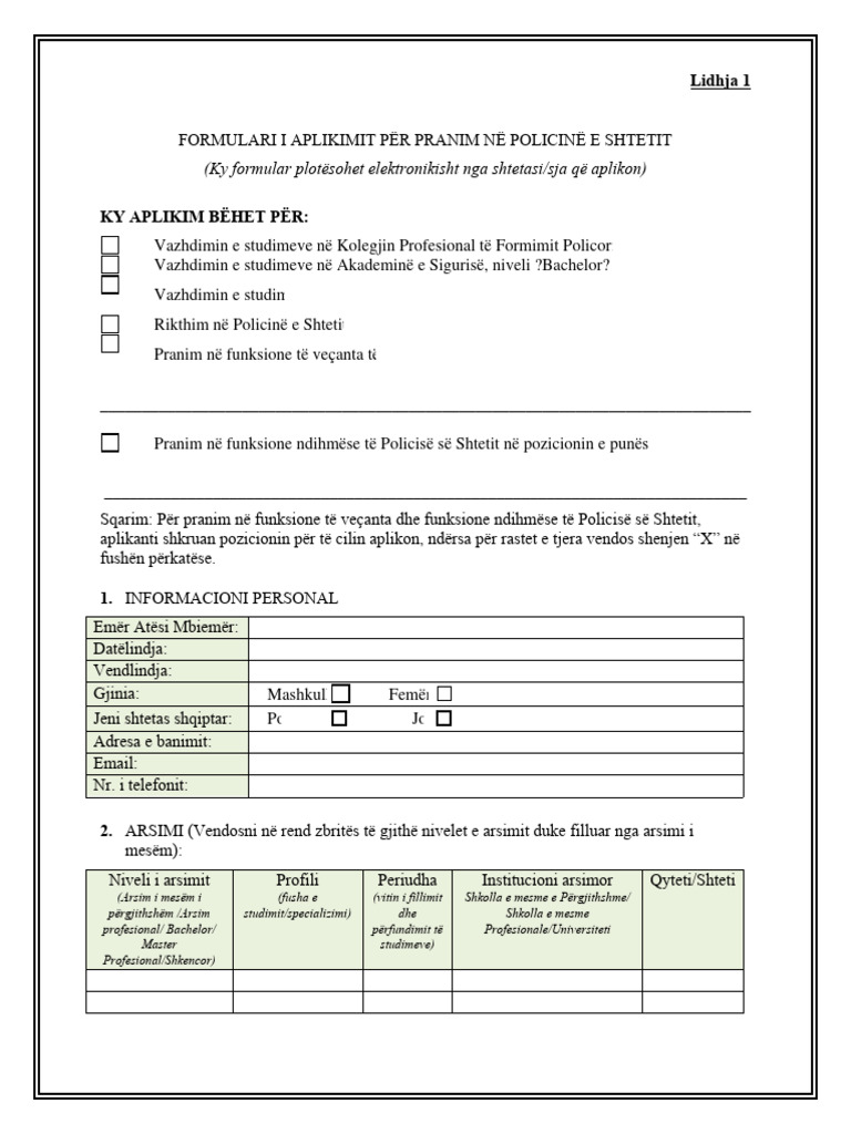 Formulari I Aplikimit. 4 | PDF