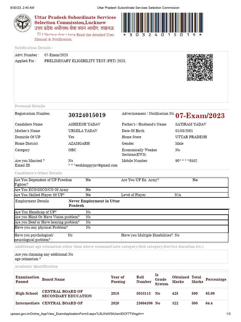 Pet 2023 Application Form | PDF