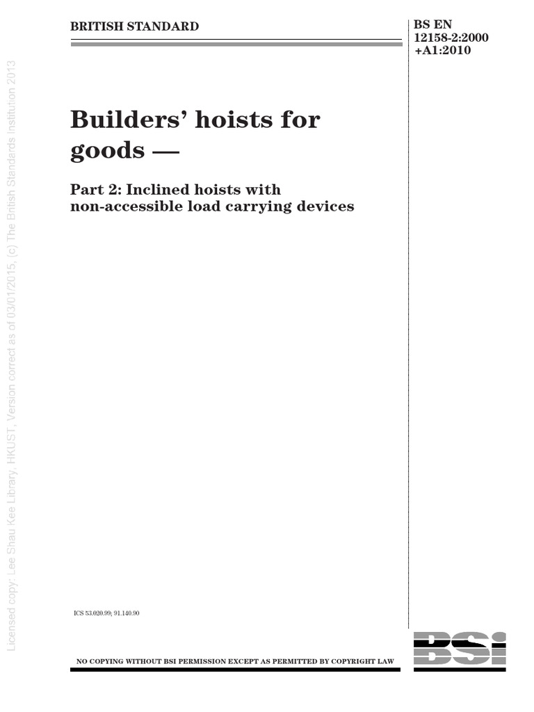 Builders' Hoists For Goods Ð: Part 2: Inclined Hoists With Non ...