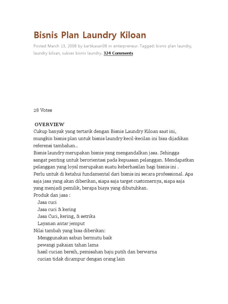 Bisnis Plan Laundry Kiloan | PDF