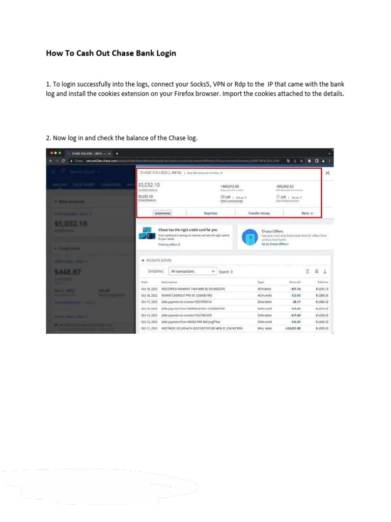 Chase Bank Log Cash Out | PDF
