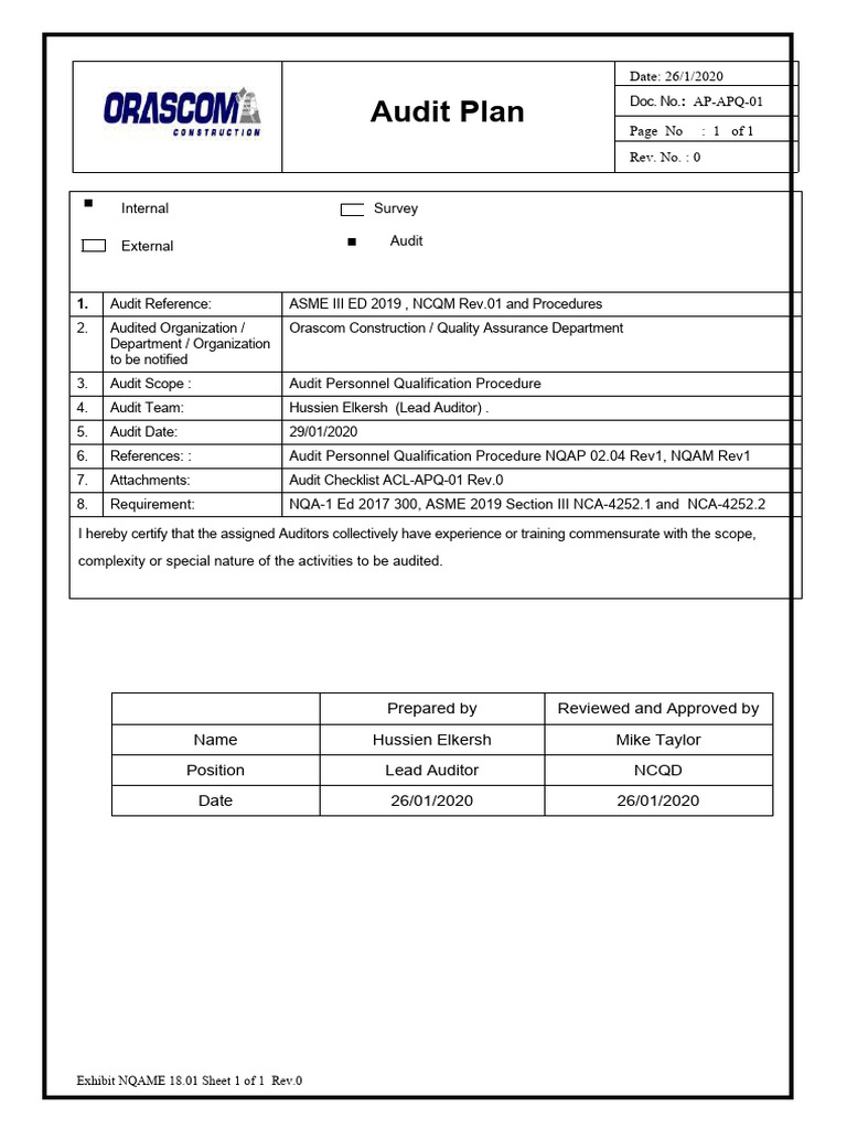 APQ-01 Audit Plan | PDF