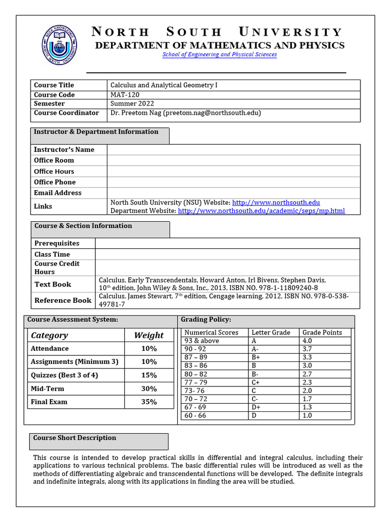 Calculus and Analytical Geometry I Course | PDF | Function (Mathematics ...