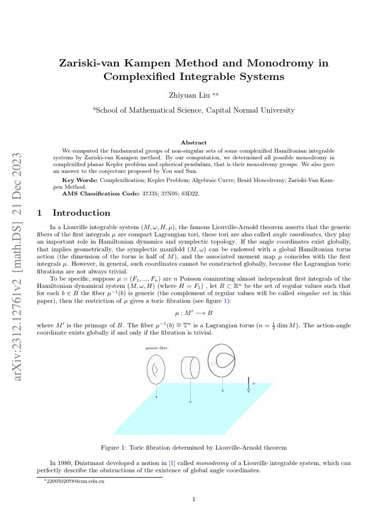 Zariski-Van Kampen Method and Monodromy in Complexified Integrable Systems | PDF | Hamiltonian ...