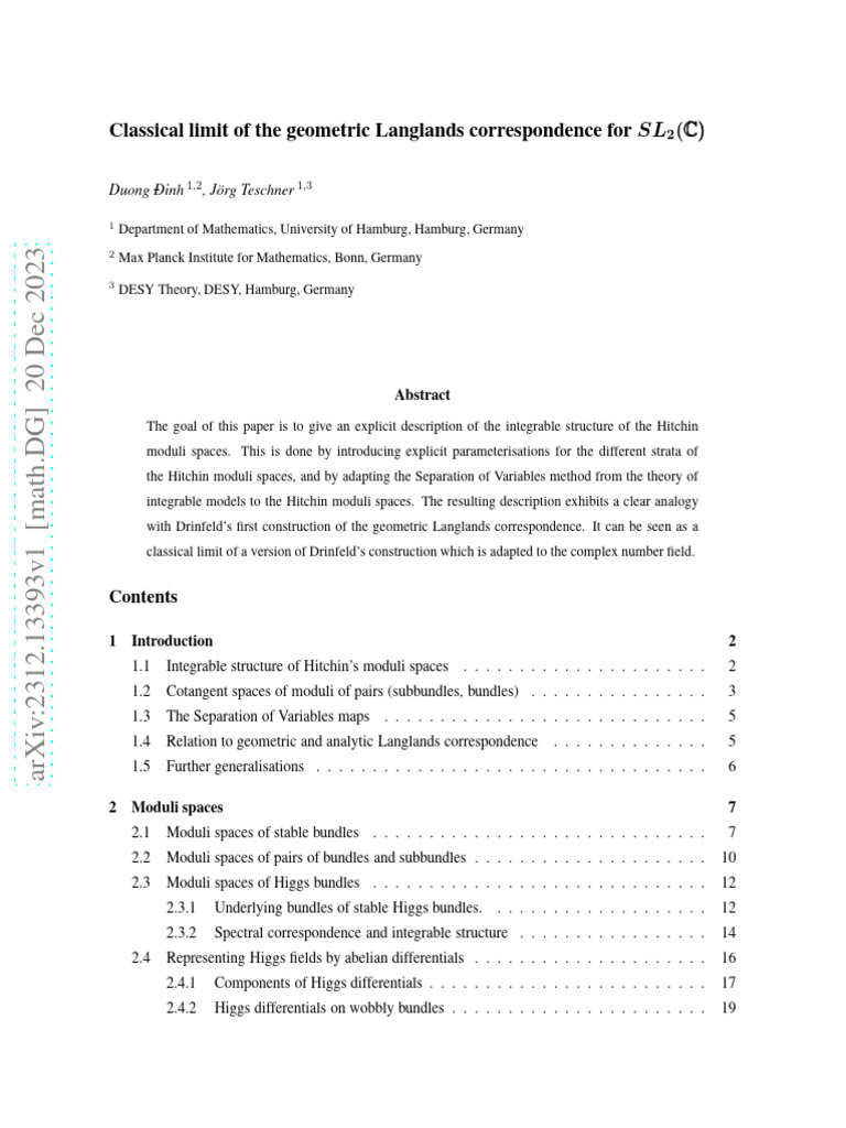 Classical Limit of The Geometric Langlands Correspondence For SL (C) C) C) | PDF | Vector Space ...