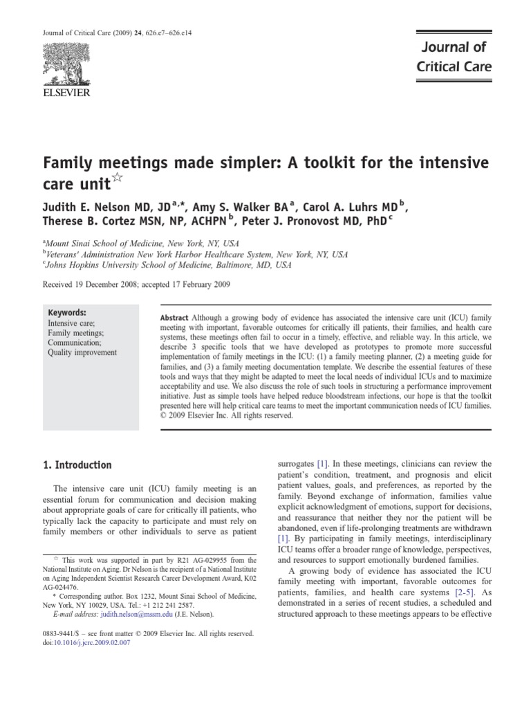 (2011!07!13) Family Meeting Made Simpler | PDF | Intensive Care Unit ...