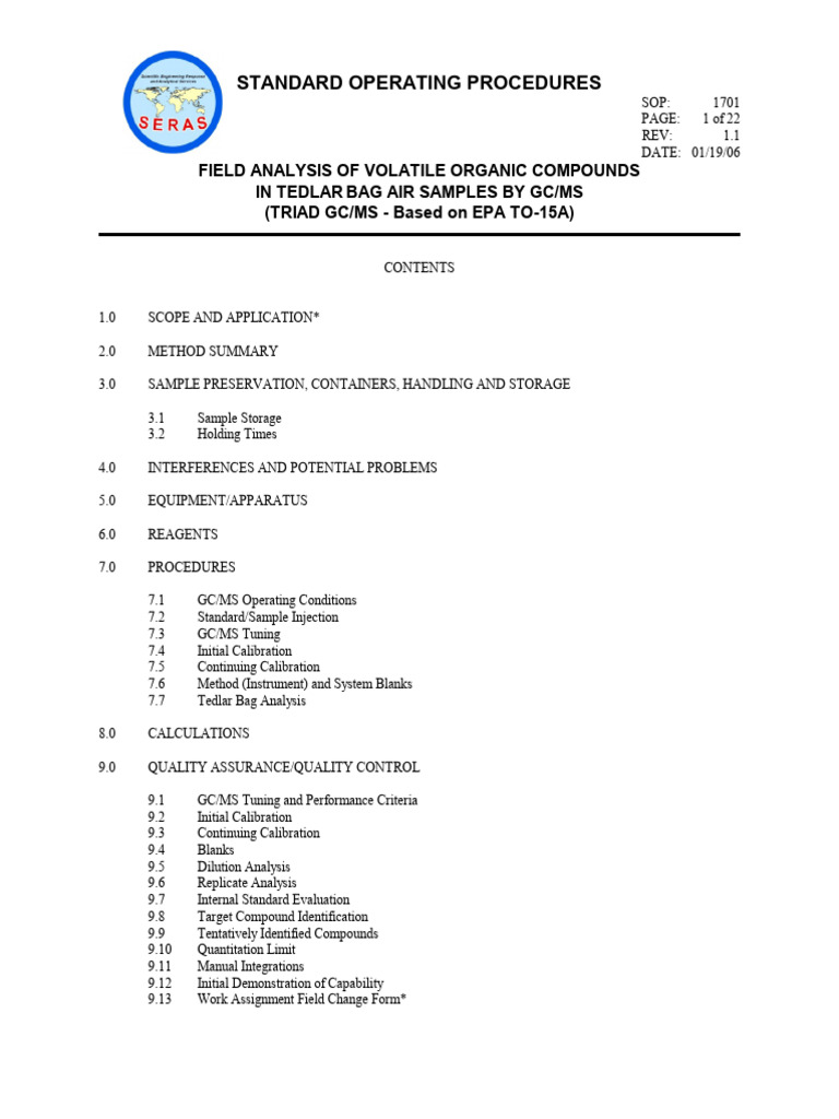 Standard Operating Procedures | PDF | Gas Chromatography | Gas ...