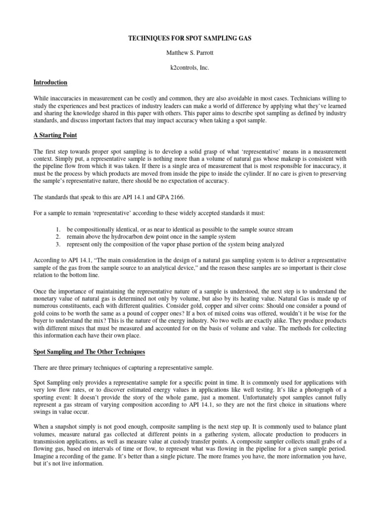 Techniques For Spot Sampling Gas | PDF