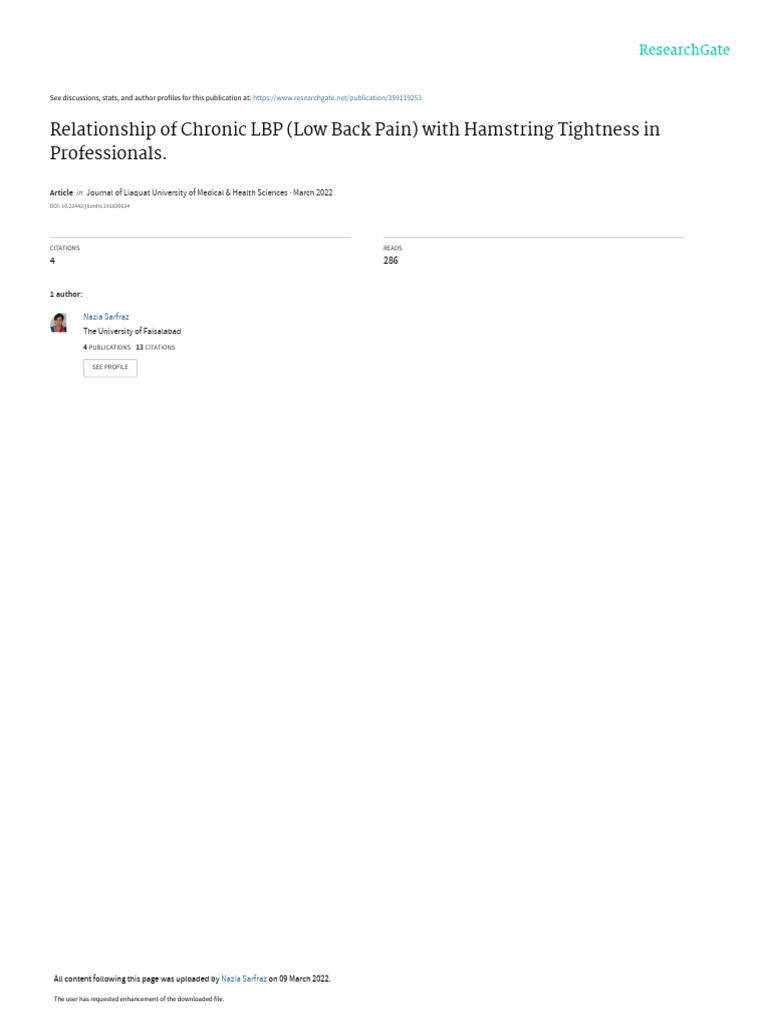 Relationship of Chronic LBP (Low Back Pain) With Hamstring Tightness in Professionals | PDF ...