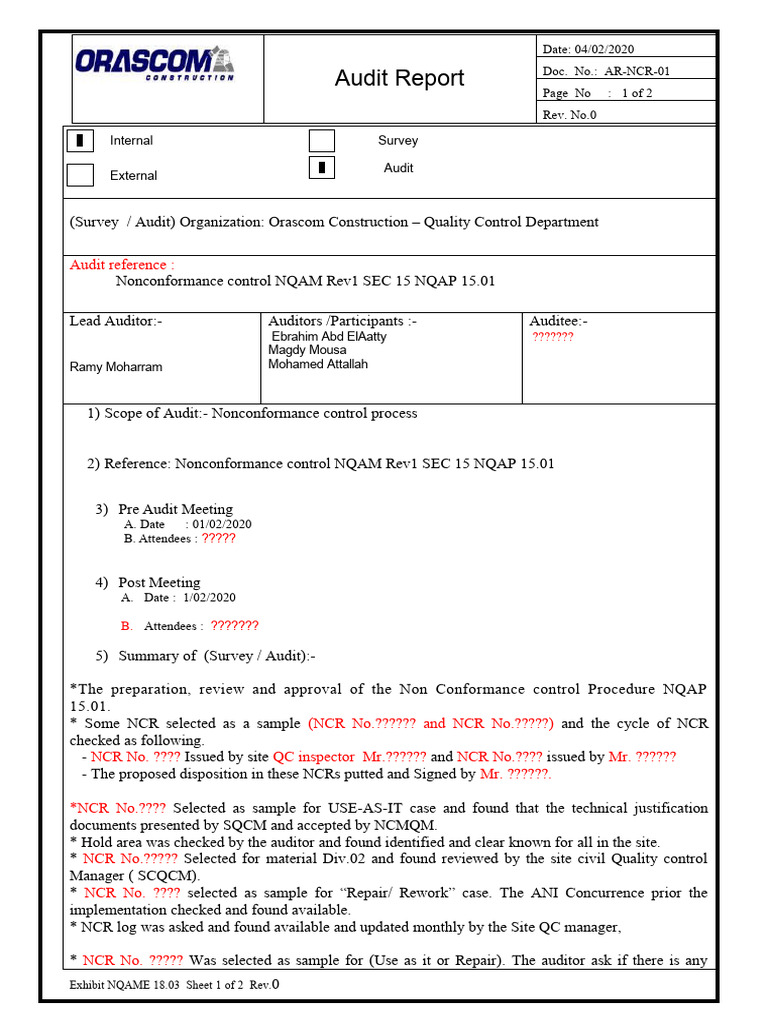 NCR-01 Audit Report | PDF | Auditor's Report | Audit