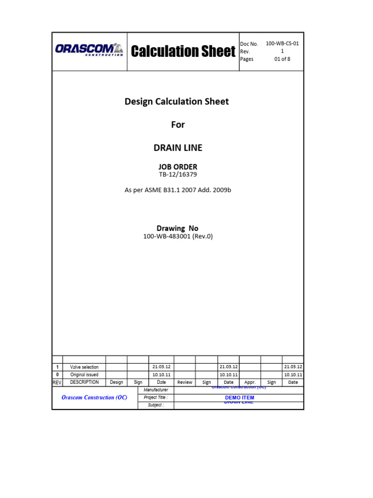 Design Calculation Sheet For Drain Line | PDF