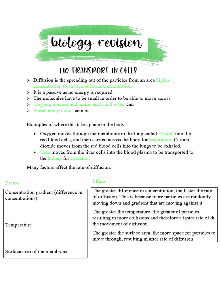 Diffusion Biology | PDF | Diffusion | Blood