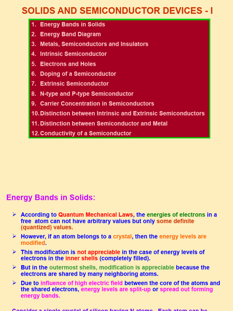 Solids and Semiconductor Devices 1-1 | PDF | Semiconductors | Doping ...