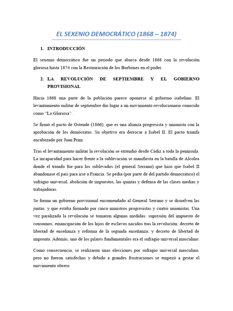 El Sexenio Democrático | PDF | España | Gobierno