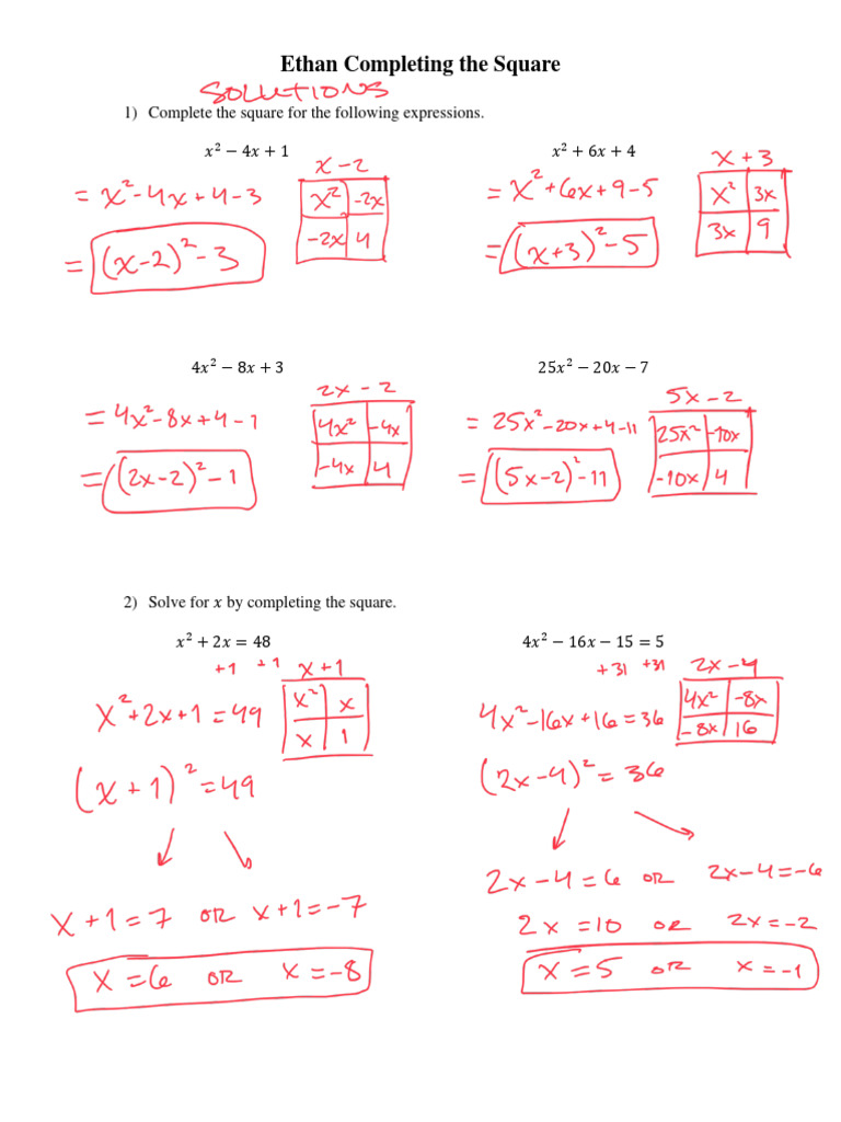 Completing The Square Solutions 7 | PDF