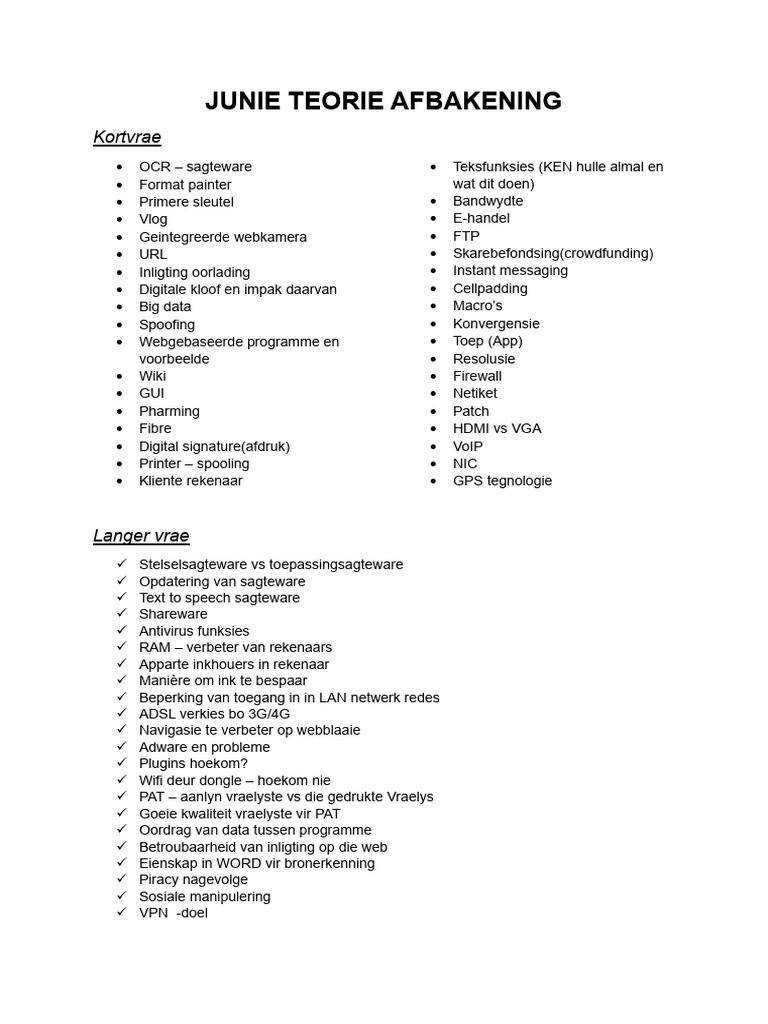 Junie Afbakenings - Graad 12 | PDF
