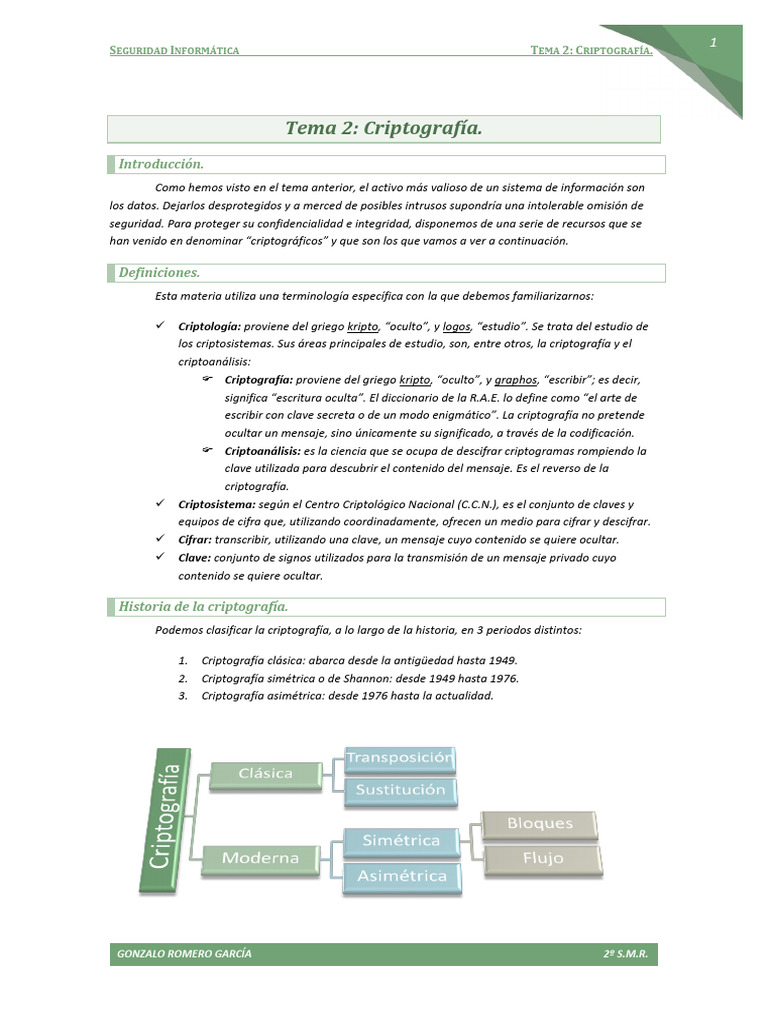 Tema 2 - Criptografía | PDF | Clave (criptografía) | Criptografía