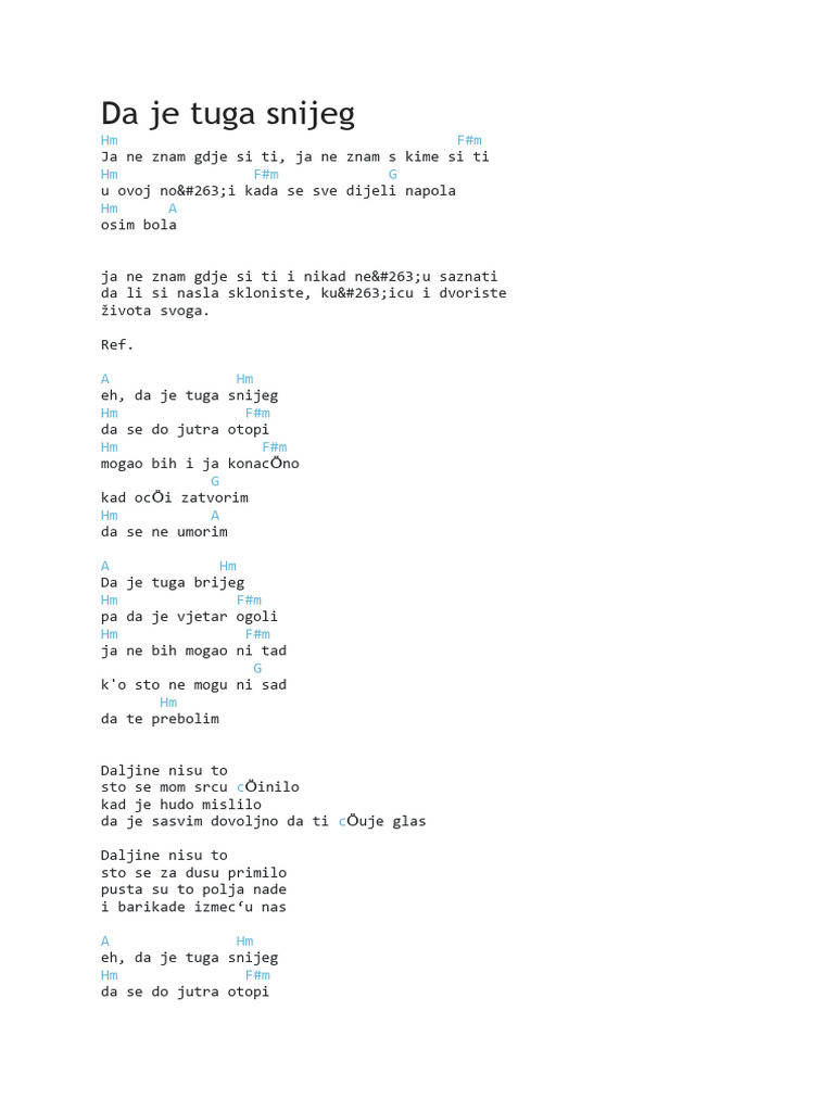 Da Je Tuga Snijeg | PDF