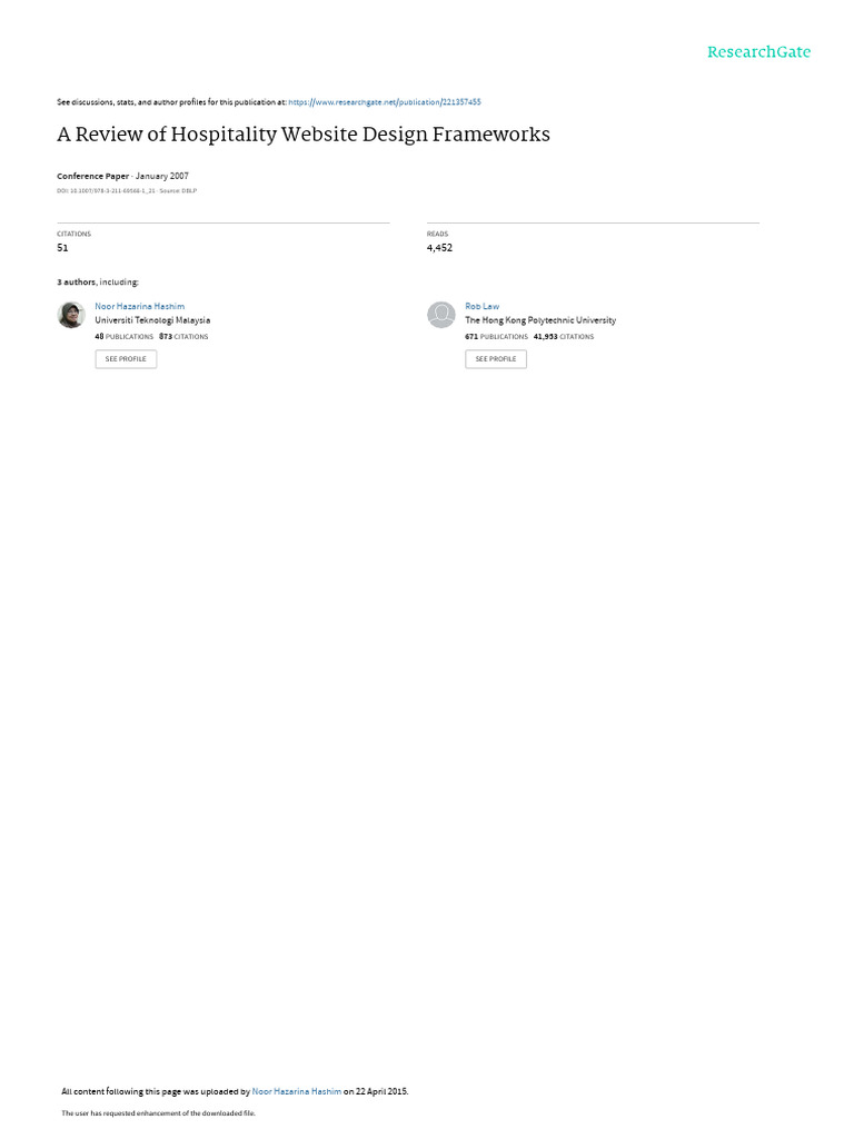 AReviewofHospitalityWebsiteDesignFrameworks For Submissio | PDF | Validity (Statistics) | Usability