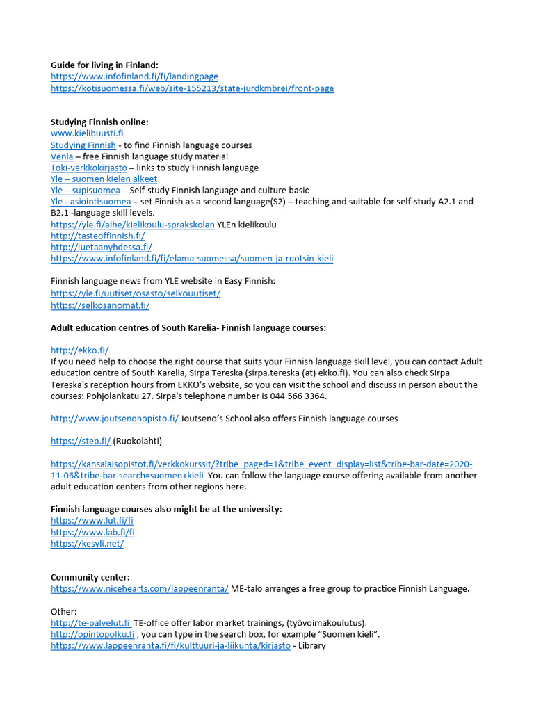 Finnish Language Courses | PDF