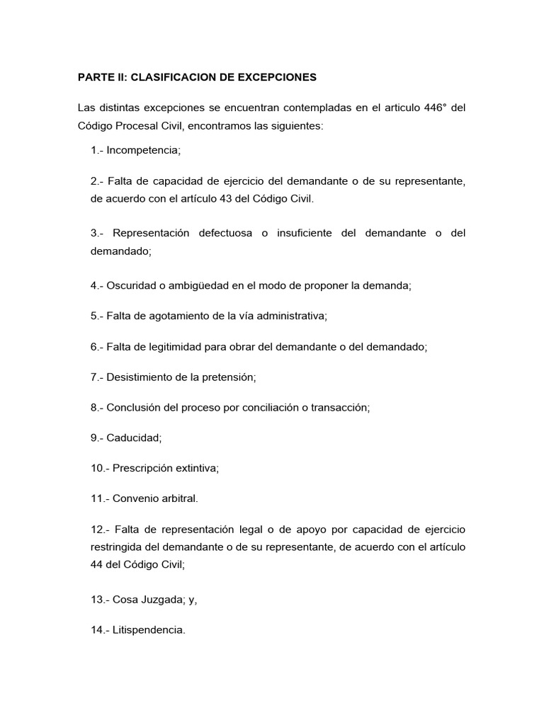 clasificacion de excepciones | PDF | Ley procesal | Demanda judicial