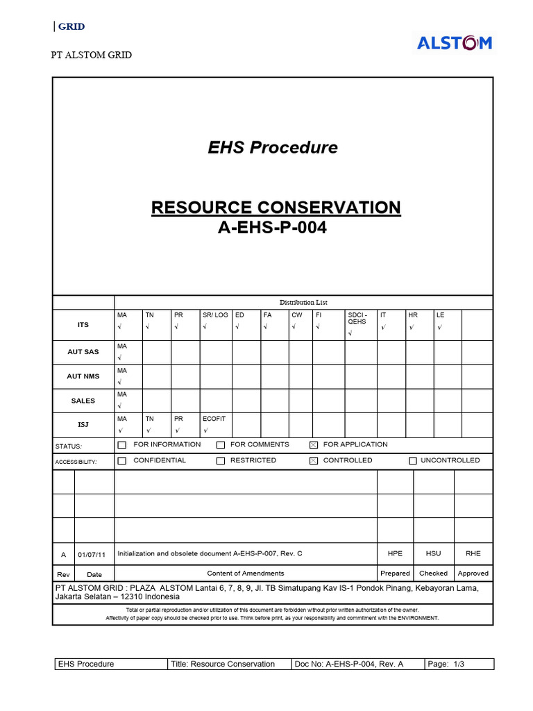 A-EHS-P-004 Resource Conservation, Rev. A | PDF | Industrial Processes | Secondary Sector Of The ...