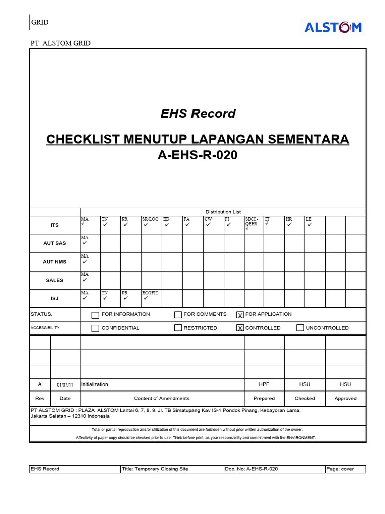 A-EHS-R-020 Temporary Closing Site | PDF