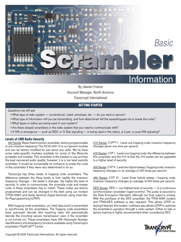 Transcrypt - Basic Scrambler Information | PDF | Encryption | Service Industries
