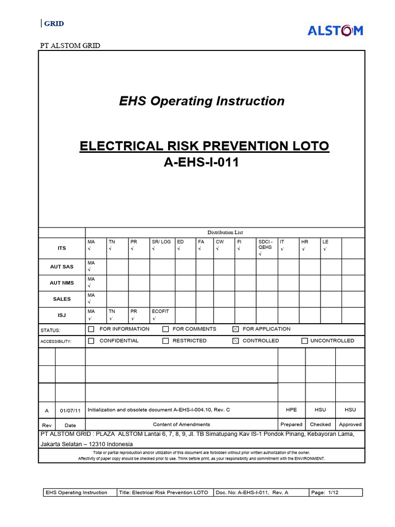 A-EHS-I-011 Electrical Risk Prevention LOTO, Rev. A | PDF | Safety ...
