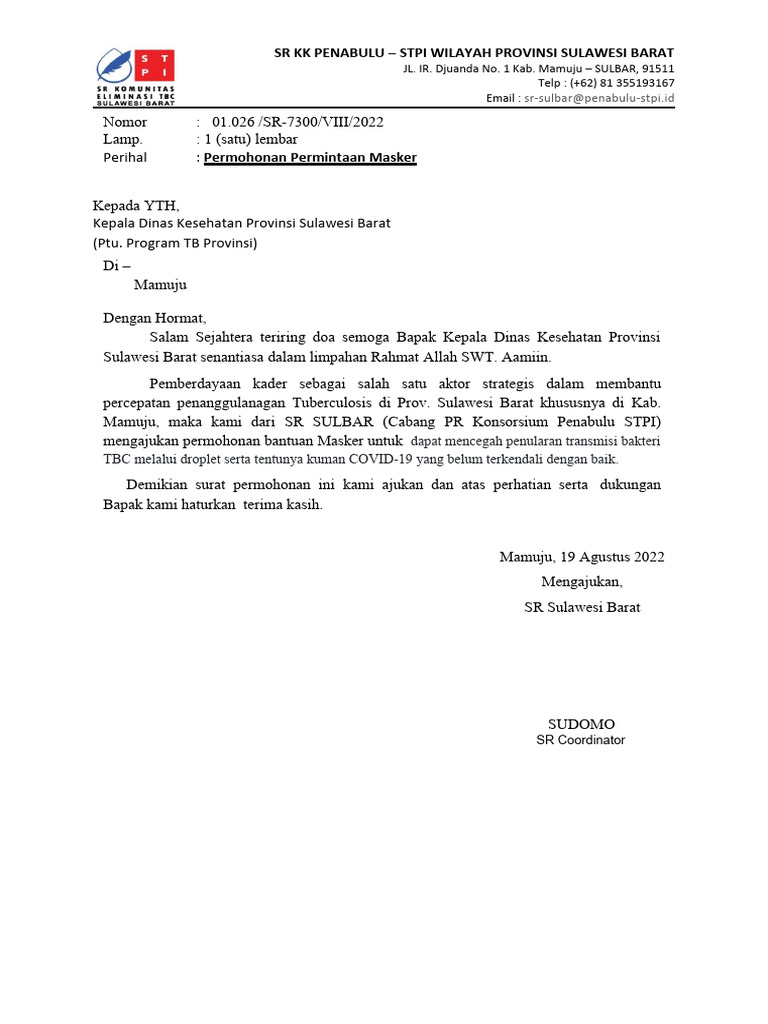 Permohonan Masker untuk Penanggulangan TBC | PDF