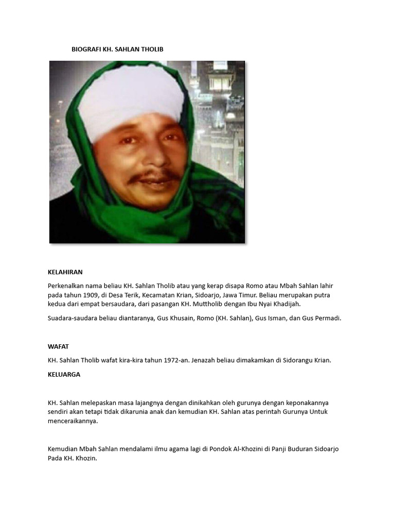Biografi KH Sahlan Tholib | PDF
