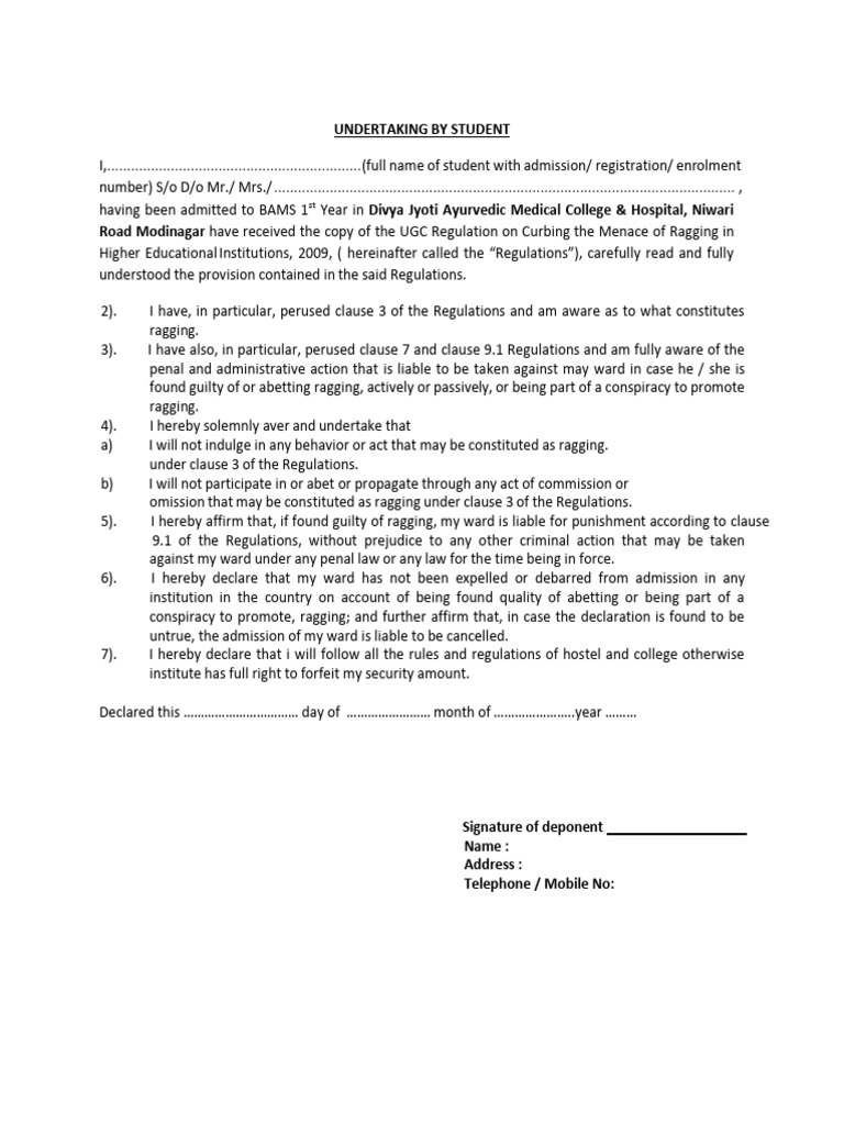 Anti Ragging Affidavit by Student | PDF | Government | Public Law