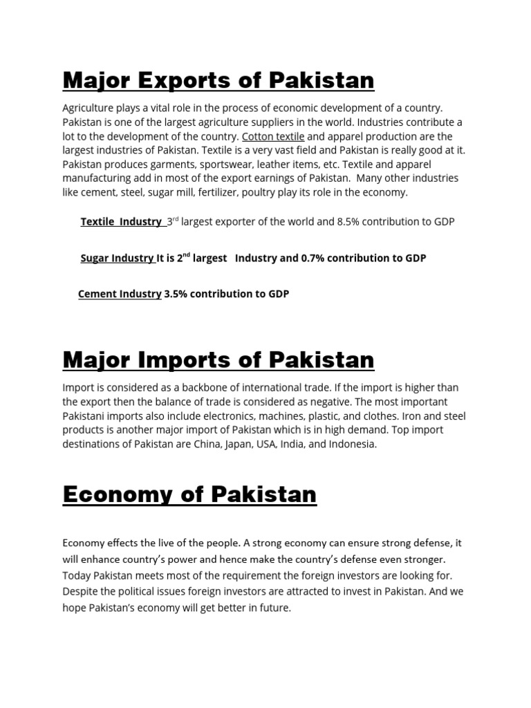 Major Exports of Pakistan | PDF