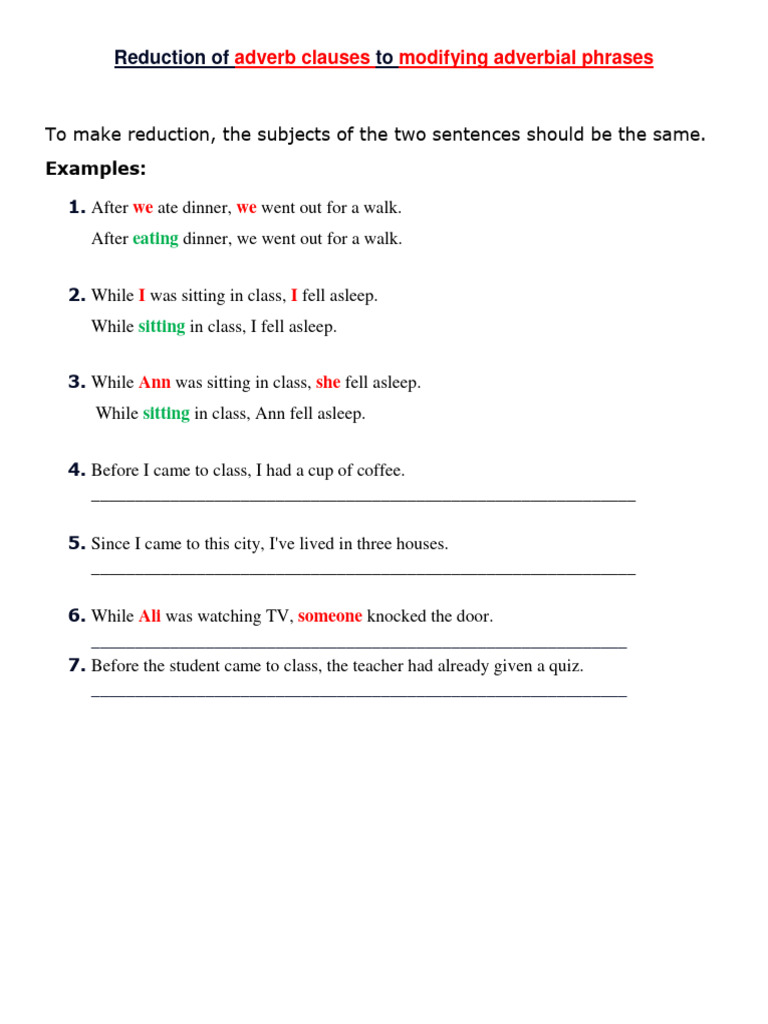 Adverb Clause Reduction Guide | PDF