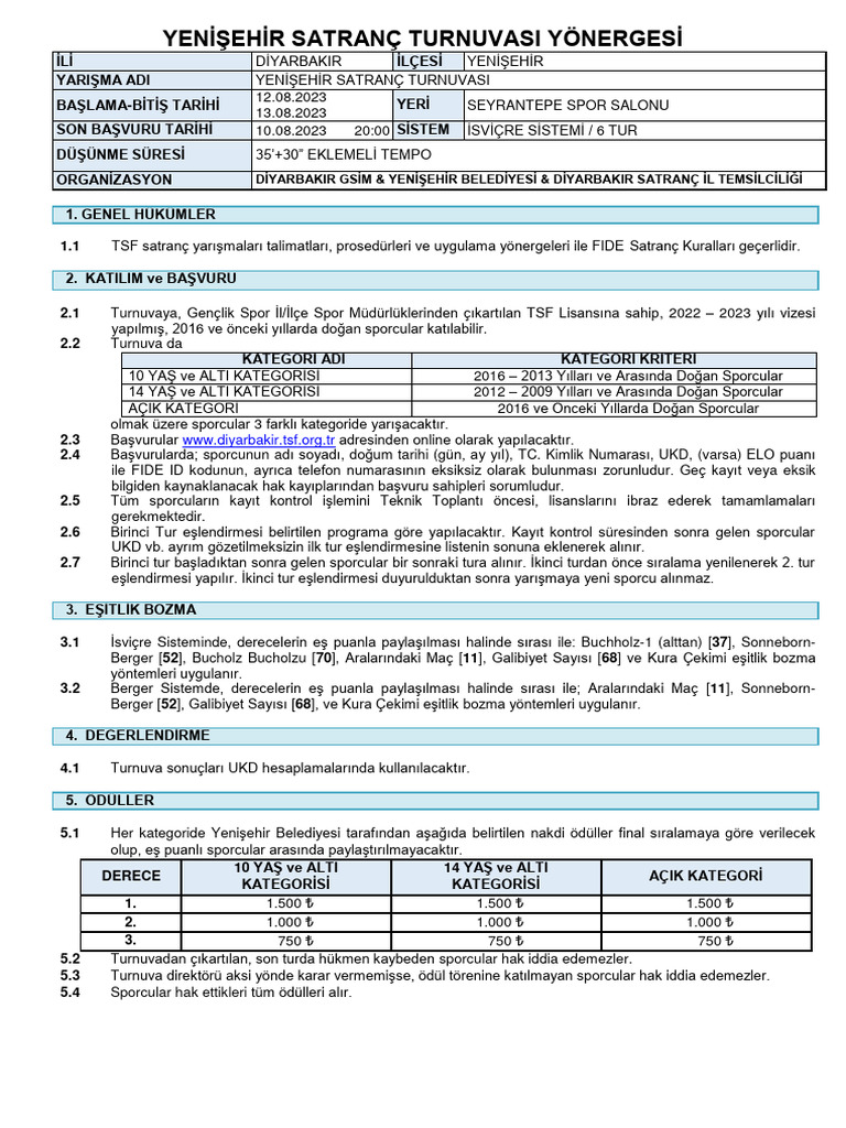 Yenehr Satran Turnuvasi | PDF